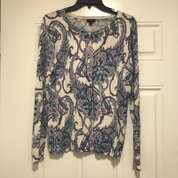 Talbots | Sweaters | Talbots Paisley Geometric Cardigan Purple Blue ...